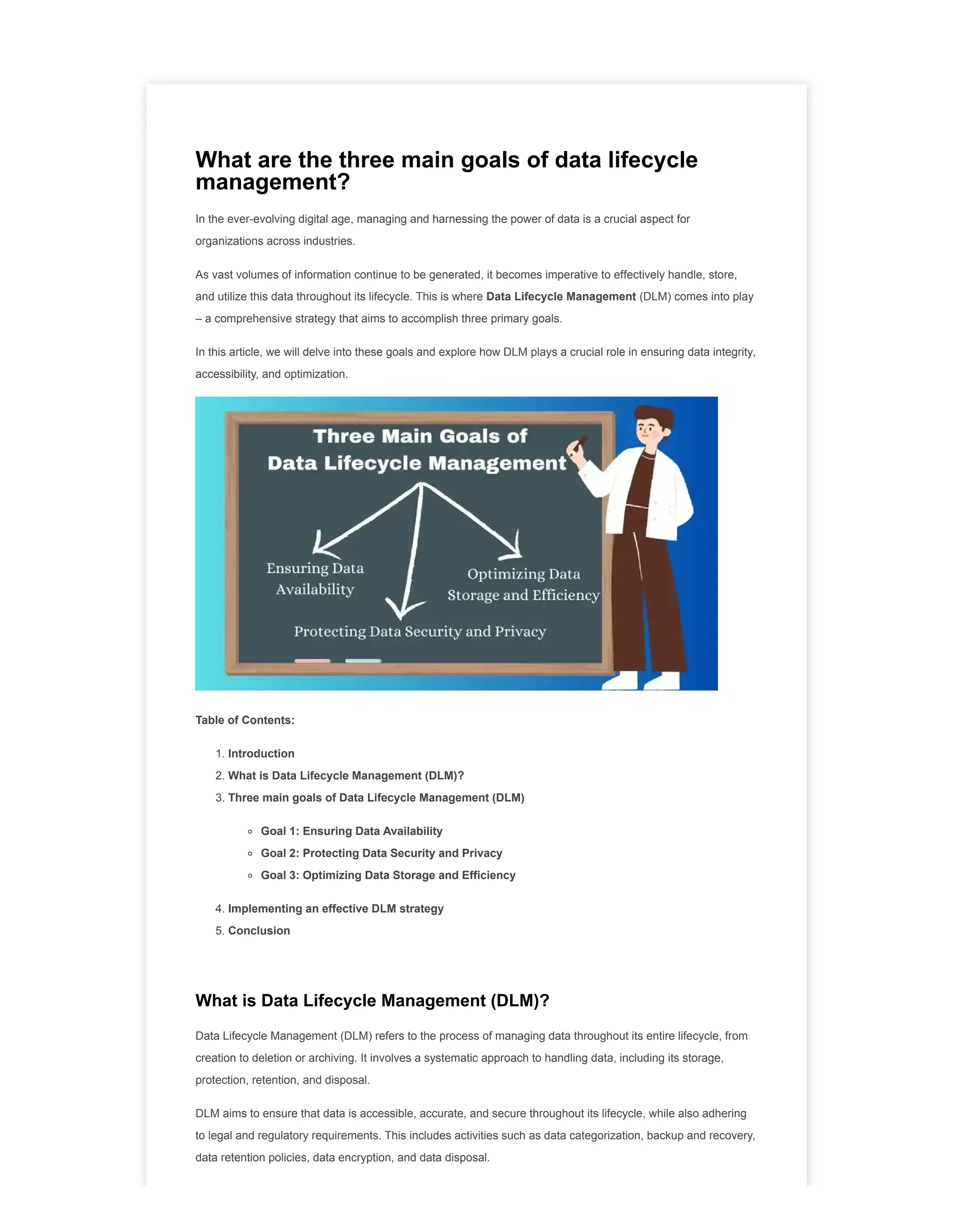 What are the three main goals of data lifecycle management (DLM).pdf