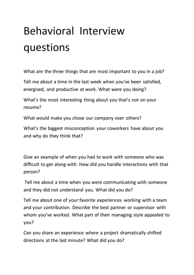 Behavioral Interview Questions | PDF
