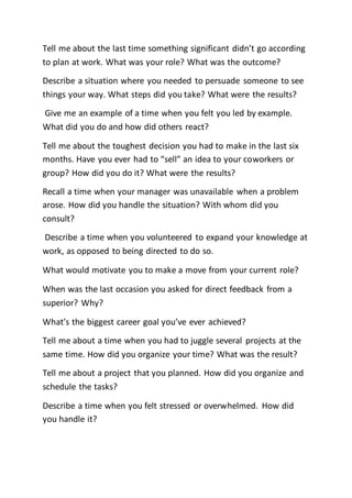 Behavioral Interview Questions | DOCX