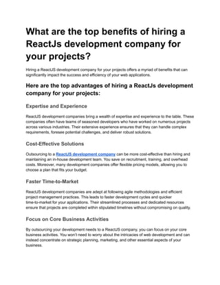 What are the top benefits of hiring a ReactJs development company for ...