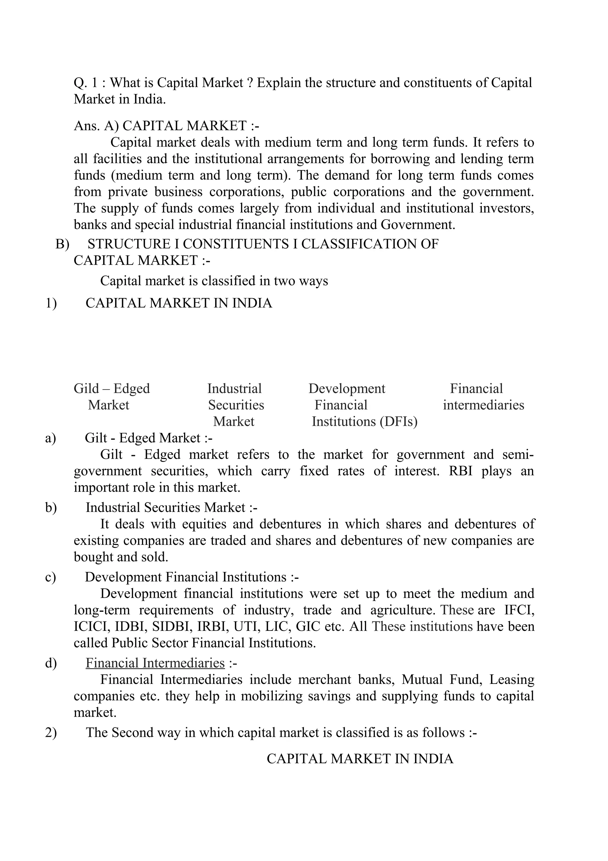 What are the two major constituents of india money market | DOC