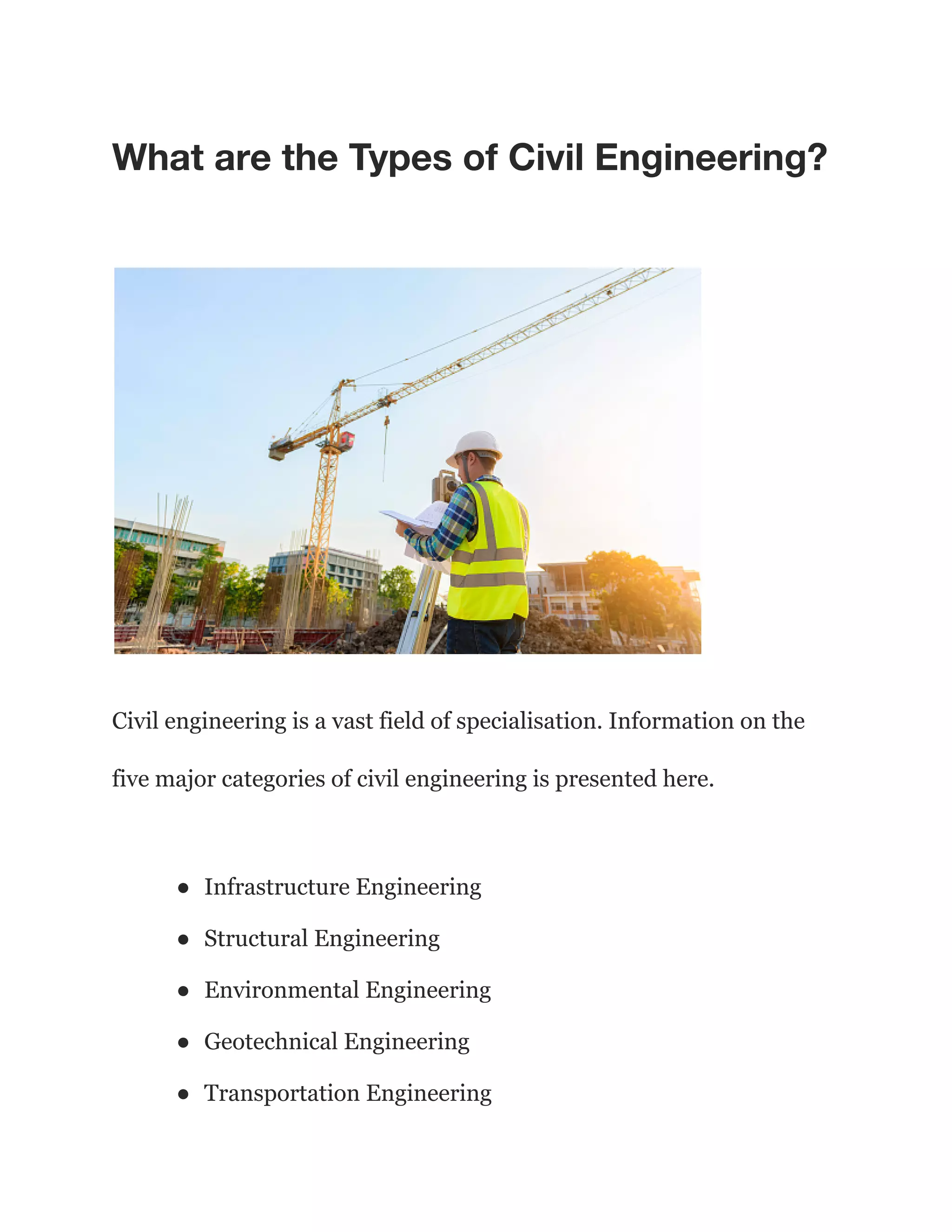 What are the Types of Civil Engineering? | PDF