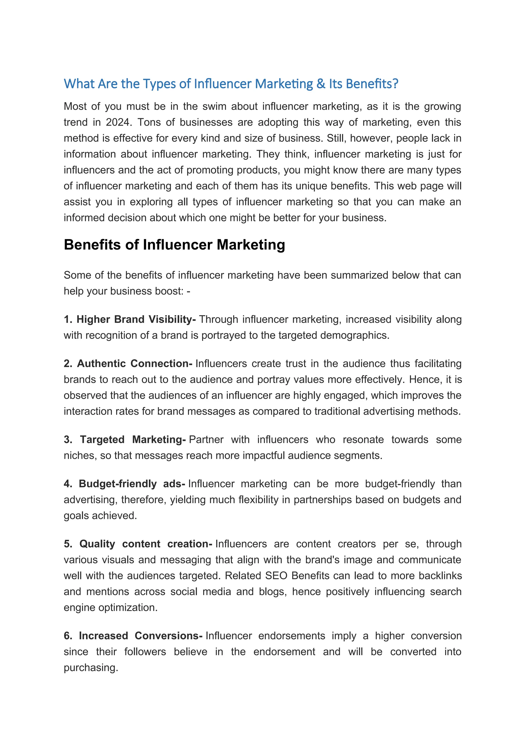 What Are the Types of Influencer Marketing & Its Benefits? | PDF