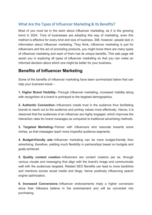 What Are the Types of Influencer Marketing & Its Benefits? | PDF