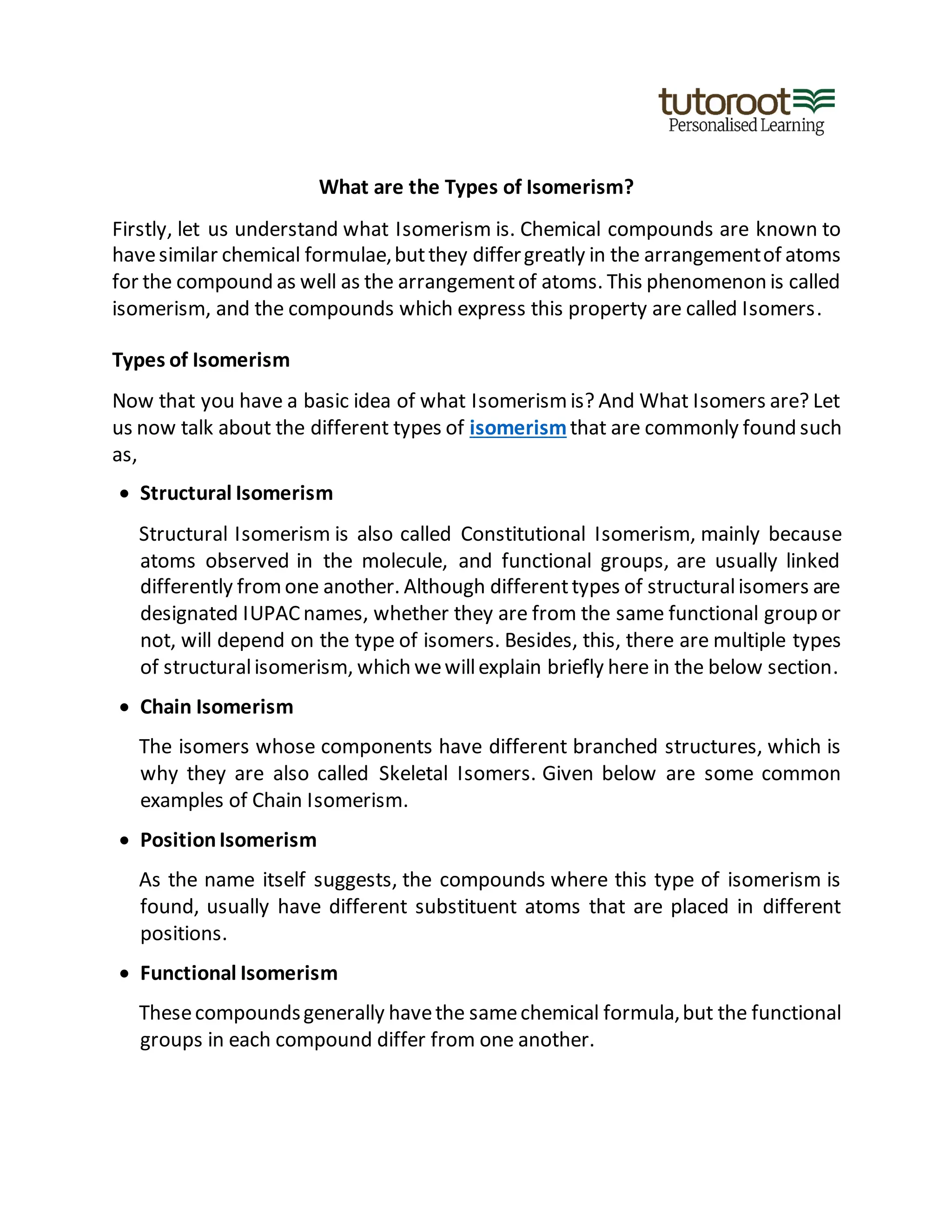 What is Isomerism and the Types of Isomerism? | PDF