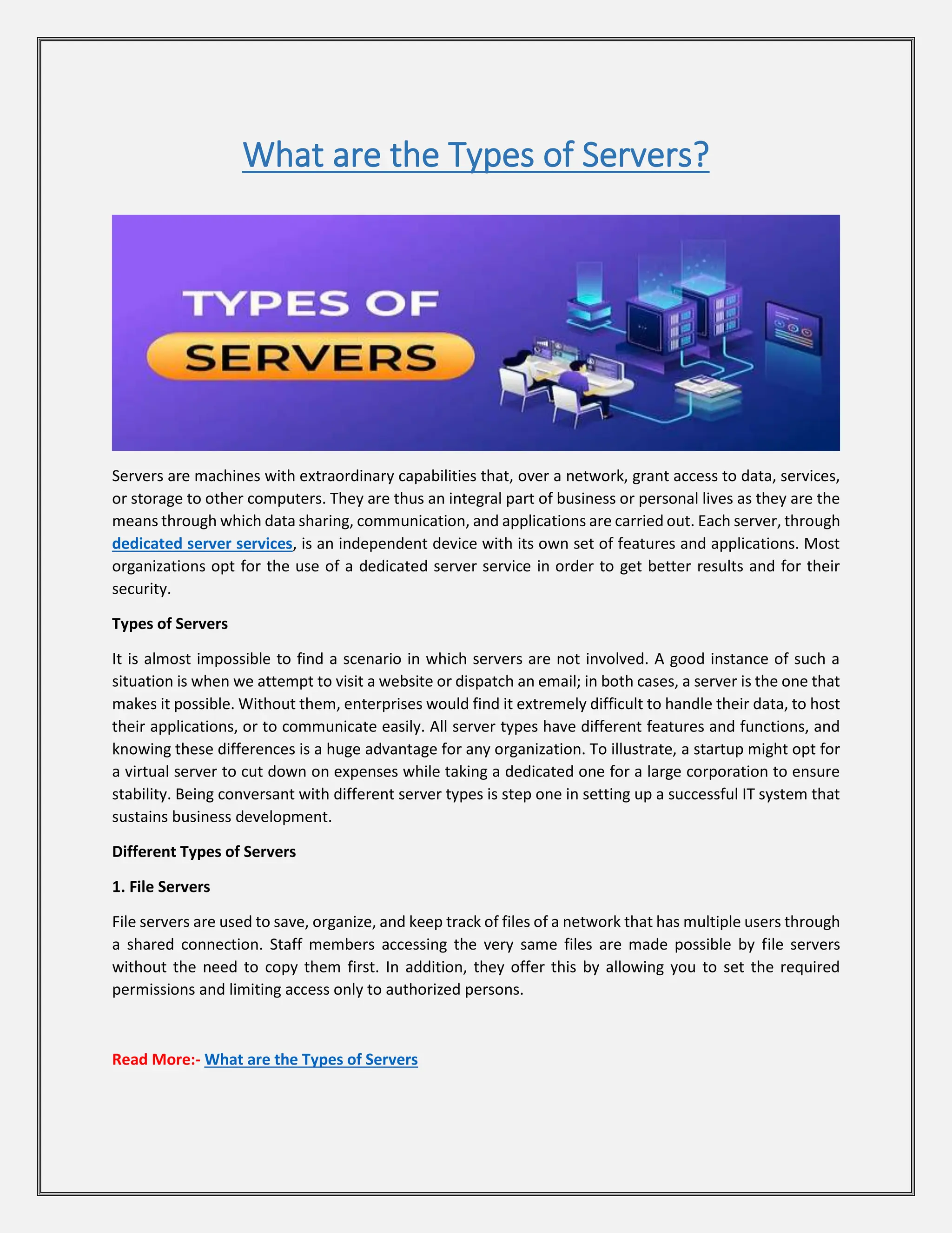 What are the Types of Servers | Definition, Types, and Features | PDF