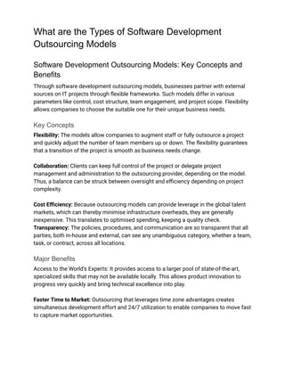 Types of Software Development Outsourcing Models | Find the Right Fit | PDF