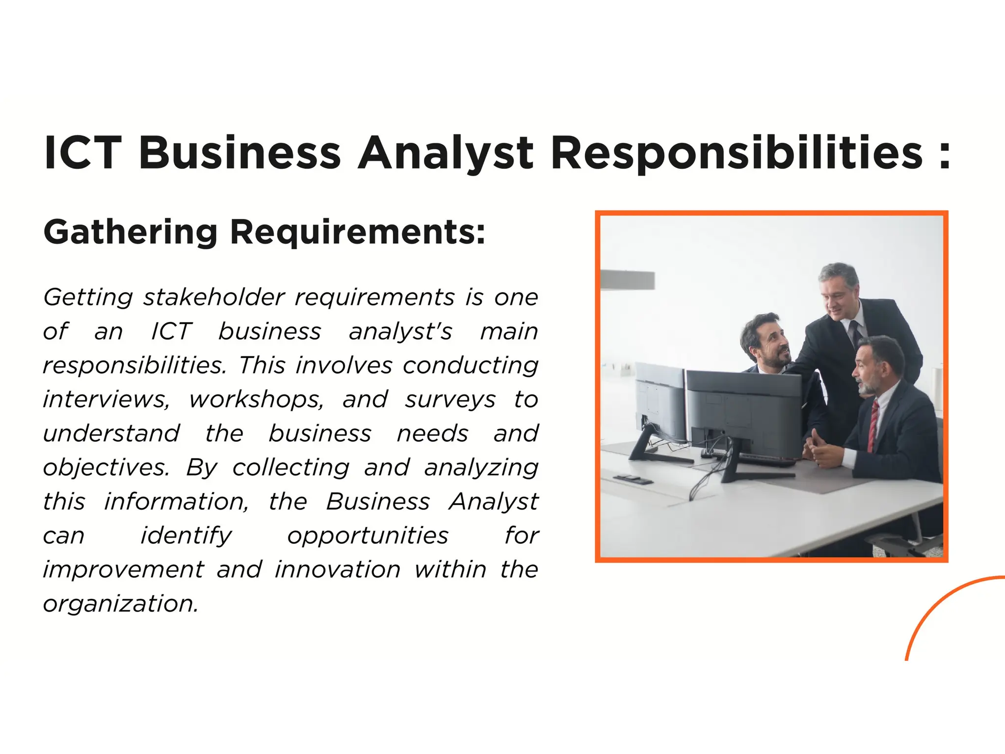 What are the typical tasks performed by an ICT Business Analyst | PPT