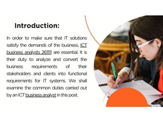 What are the typical tasks performed by an ICT Business Analyst | PPT