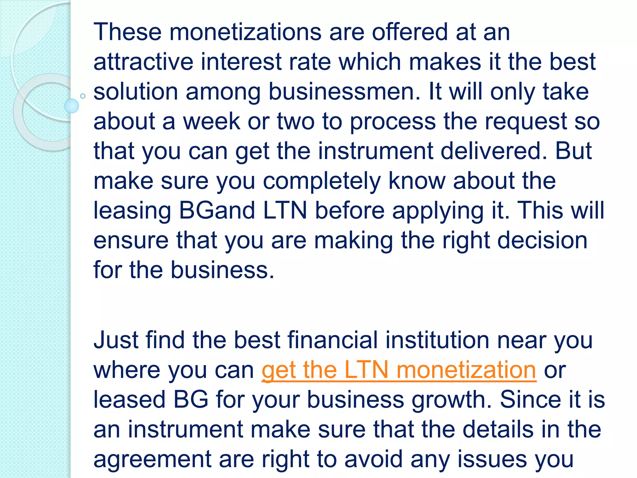 What Are The Uses Of LTN Monetization? | PPTX | Business Banking & Finance | Business