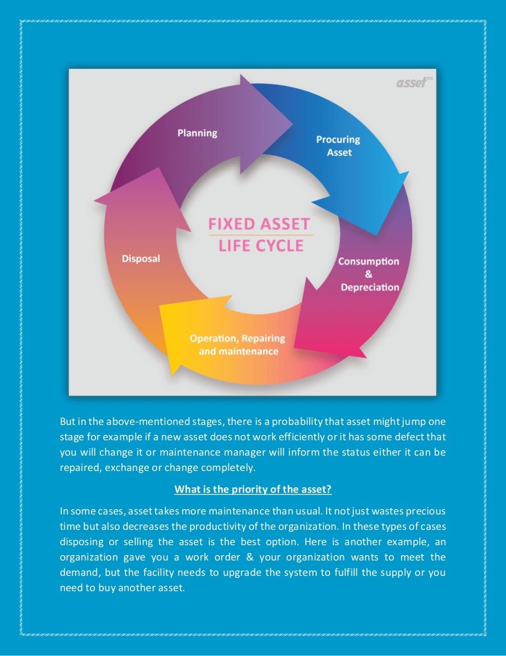 What are the various stages of the fixed asset life cycle asset infinity