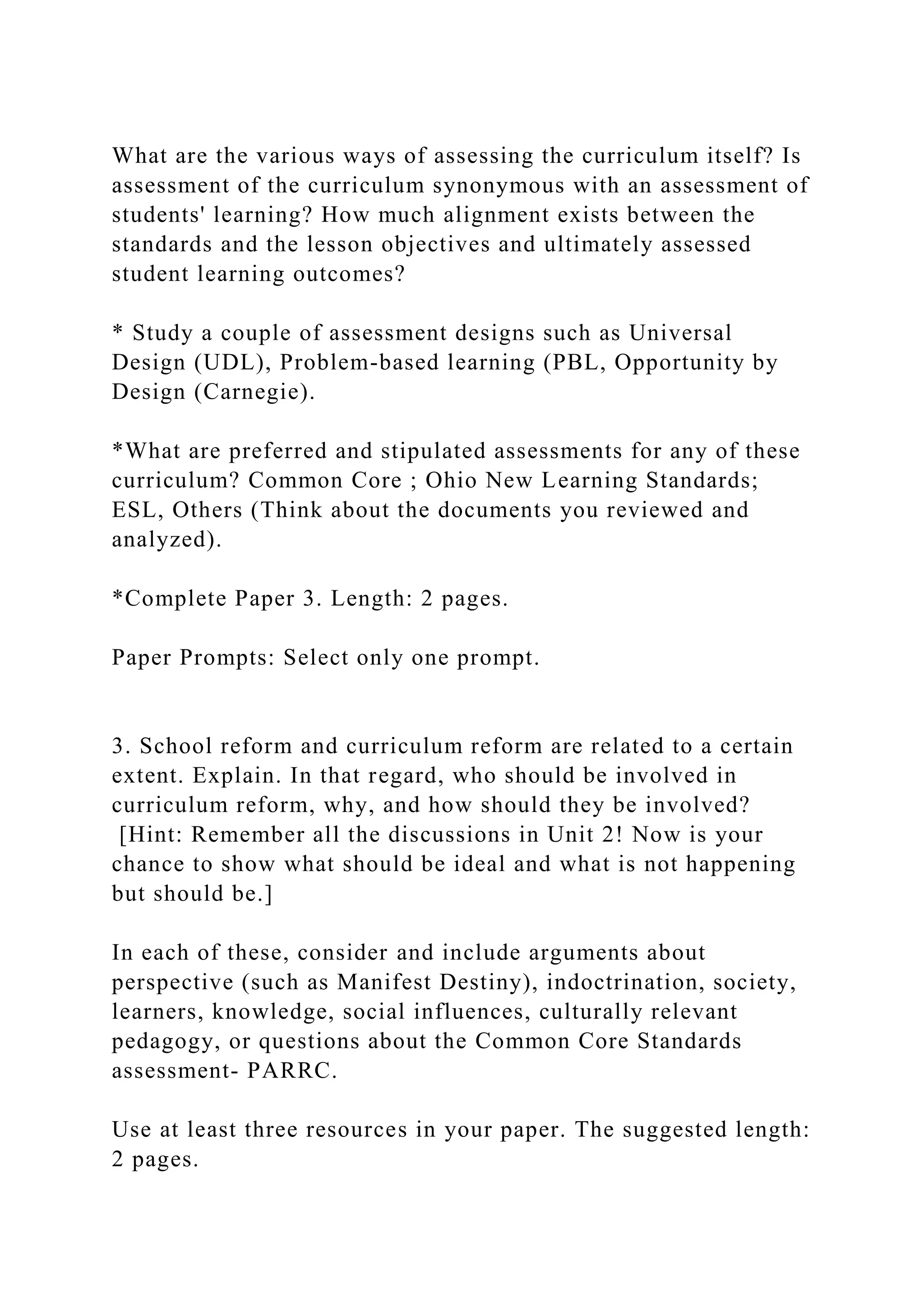 What are the various ways of assessing the curriculum itself Is ass.docx | Educational ...