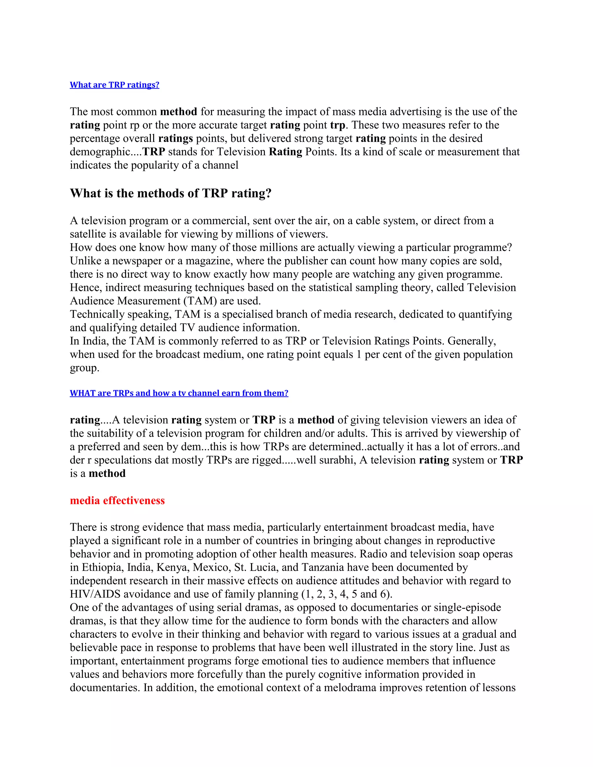 What are trp ratings | DOCX