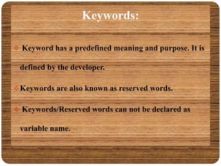 What are variables and keywords in c++ | PPTX