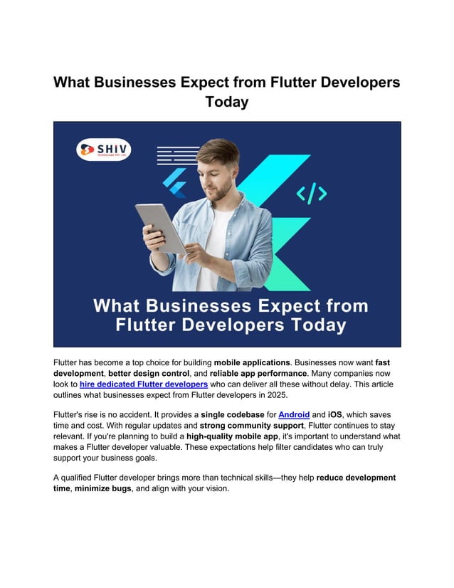 Detailed Guide on Skills Businesses Expect from Flutter Developers | PDF