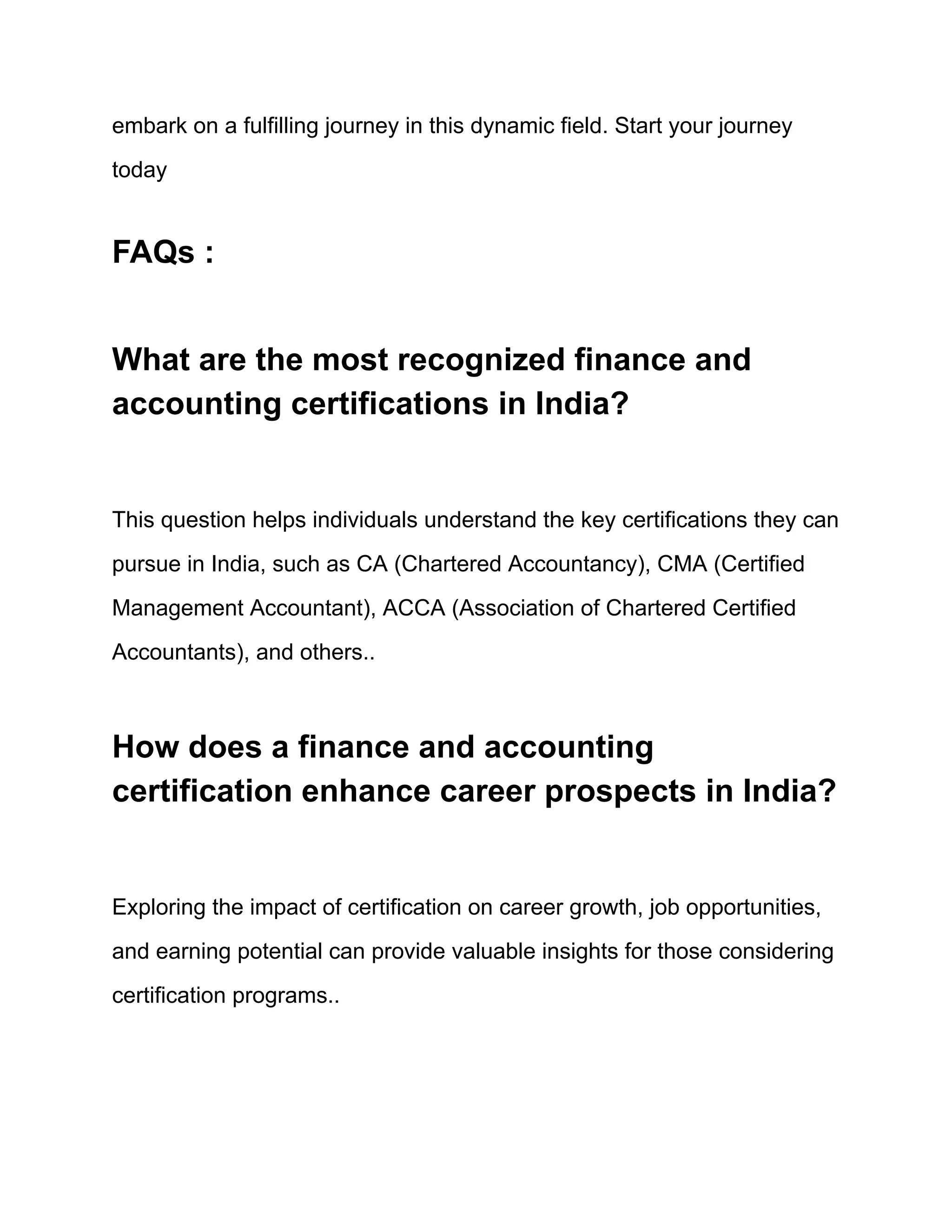 Finance & Accountancy Certification: Career Paths | PDF