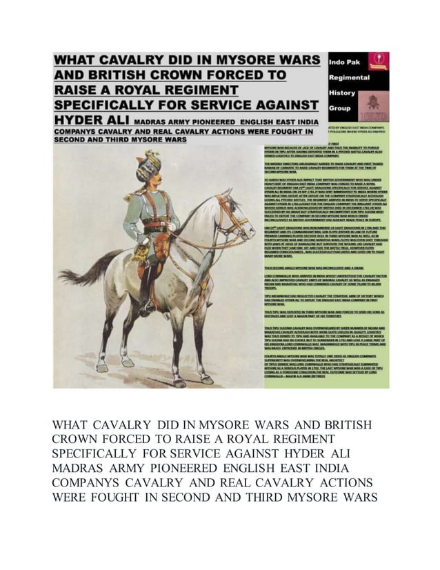 What cavalry did in mysore wars and british crown forced to raise a royal regiment specifically ...