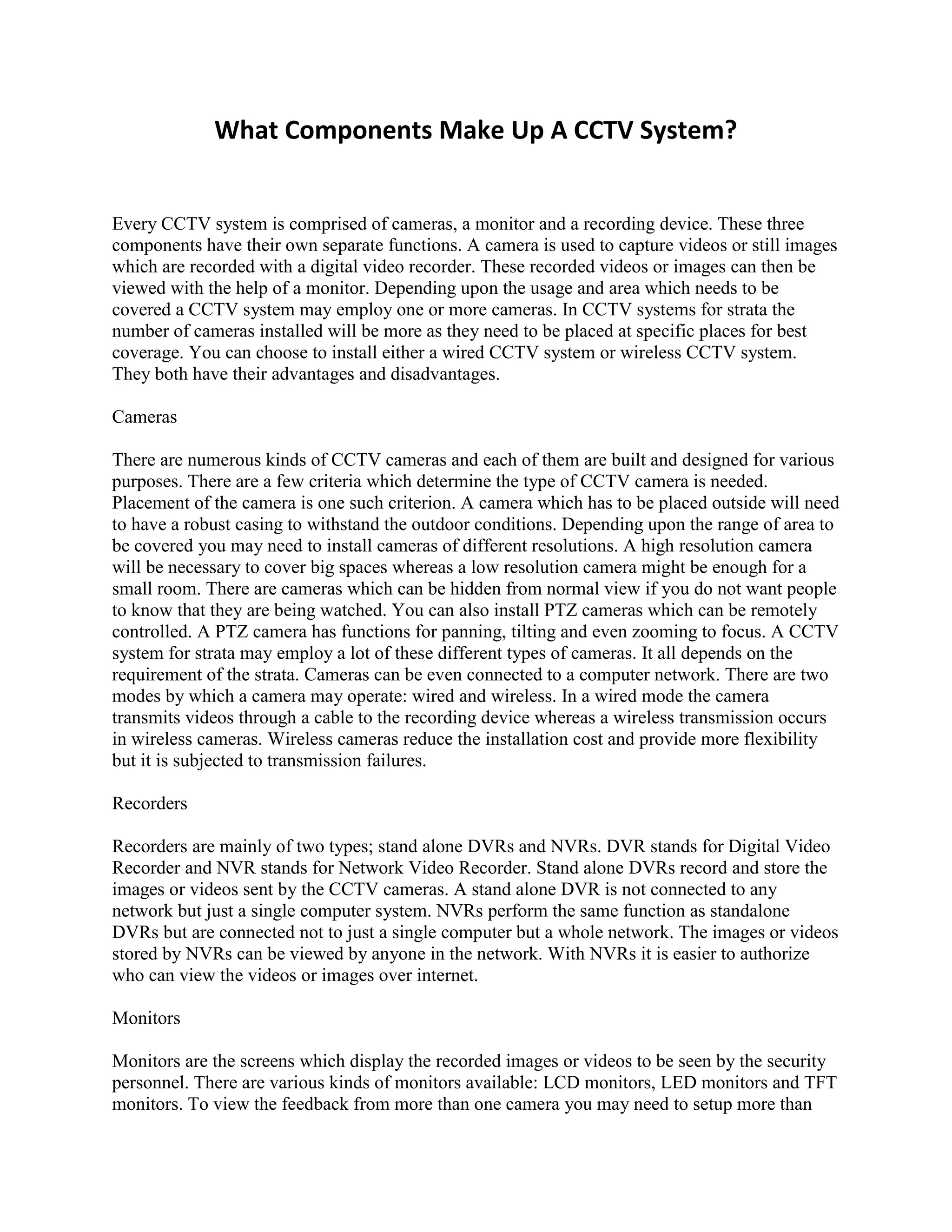 What components make up a cctv system | DOCX