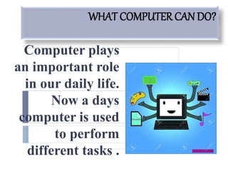 Introduction to Computer , types of computer,classification of computer ...