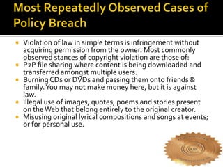 What describes a copyright violation? | PPT