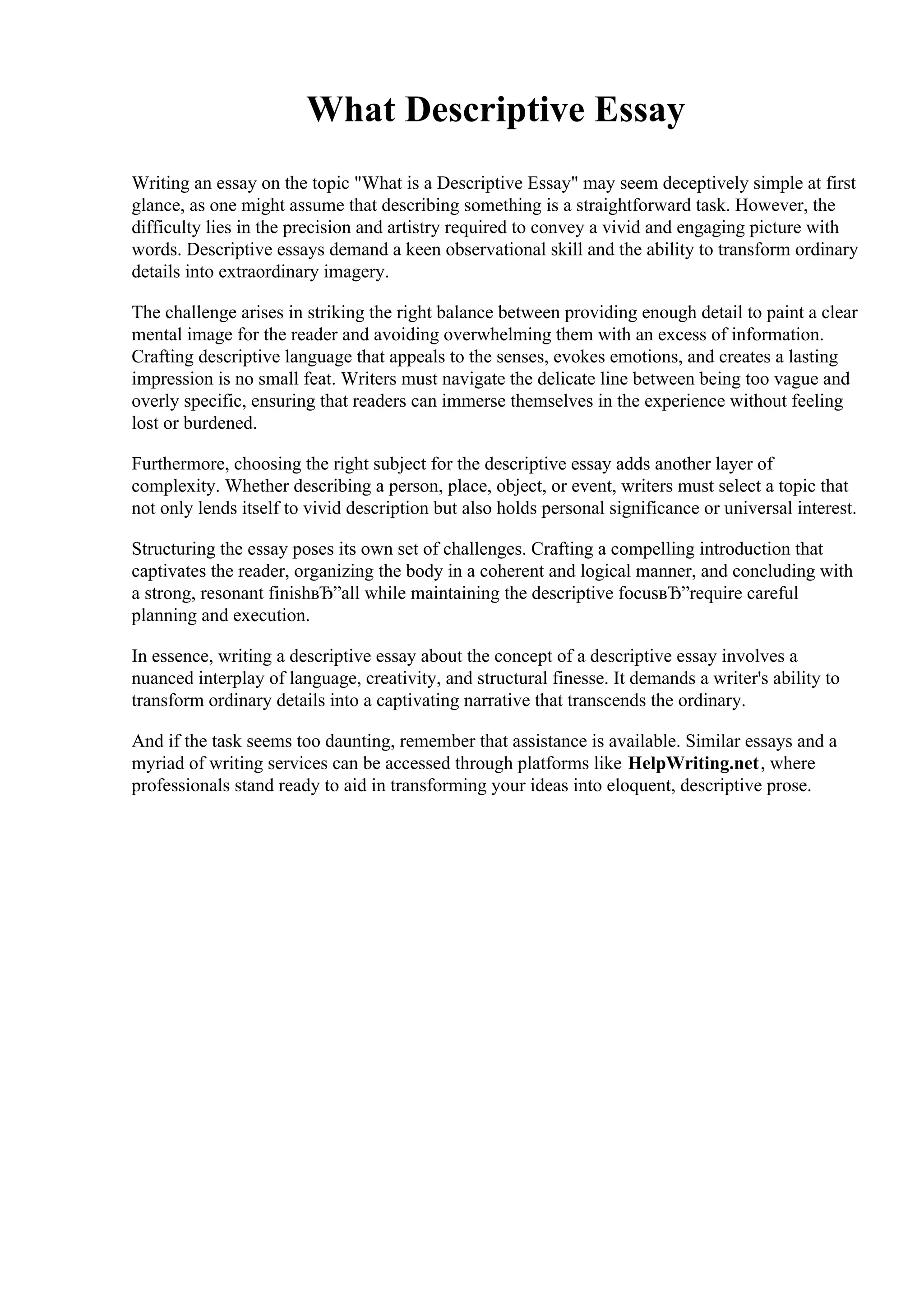 What Descriptive Essay | PDF