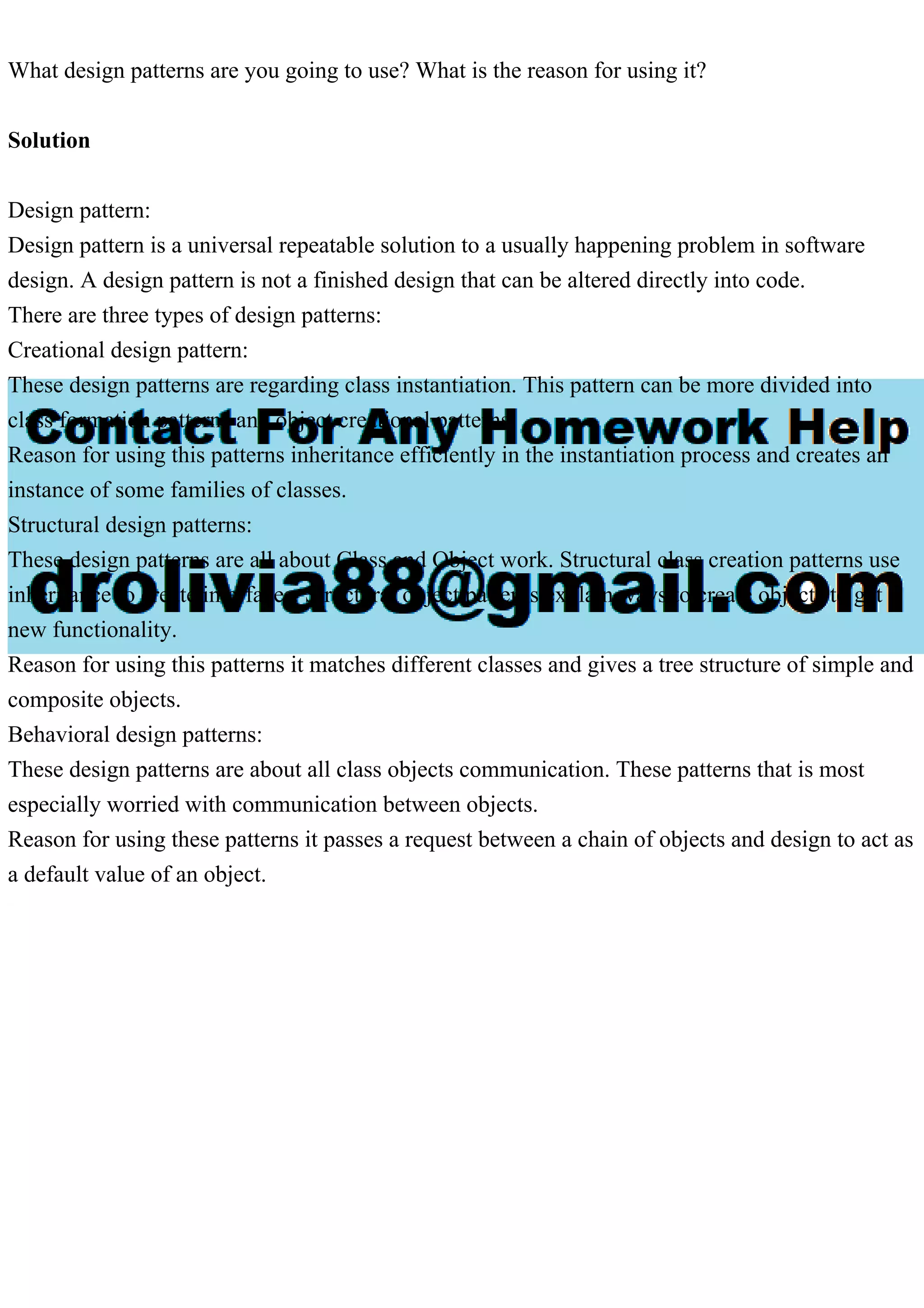 What design patterns are you going to use What is the reason for us.pdf