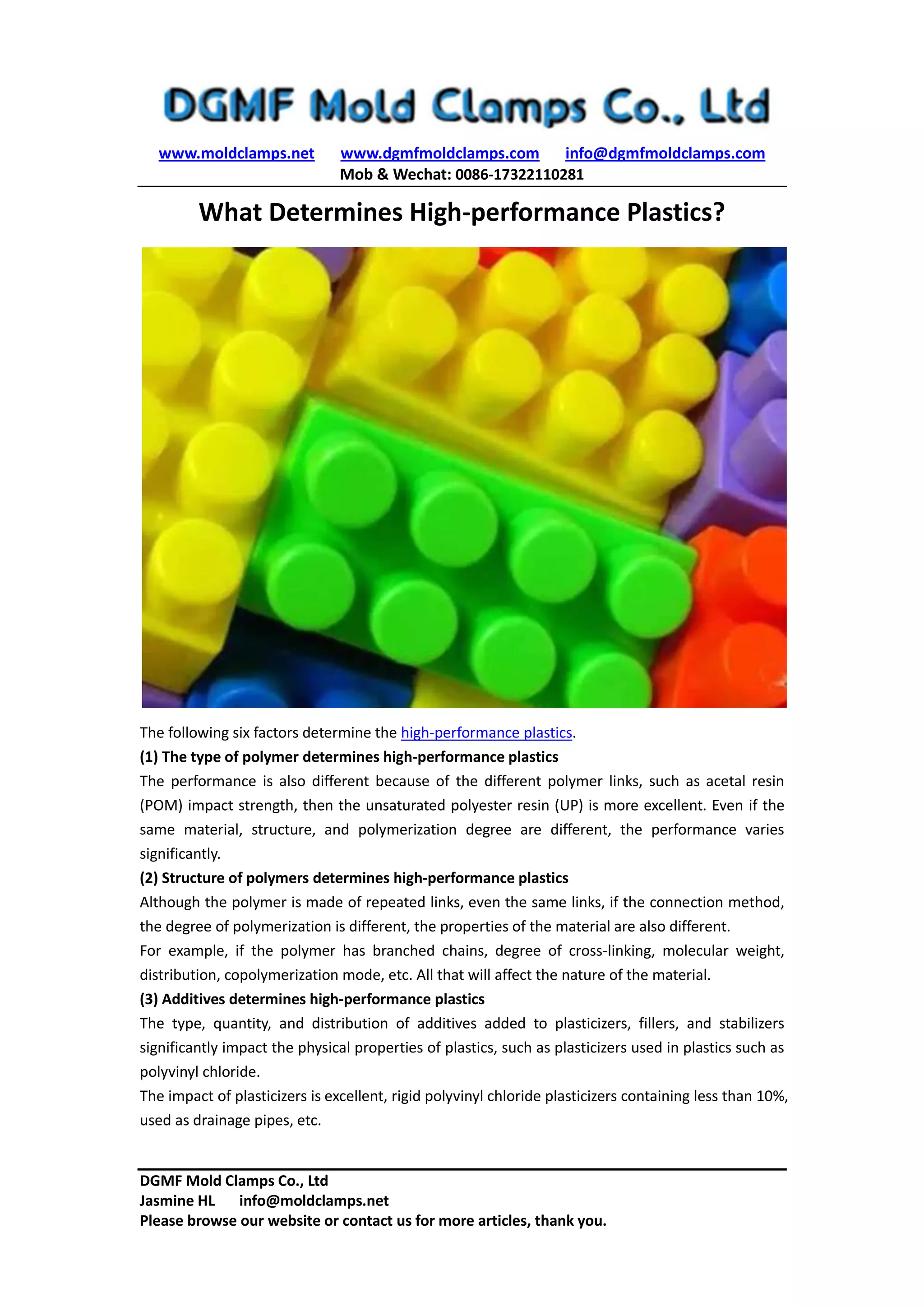 What determines high performance plastics | PDF
