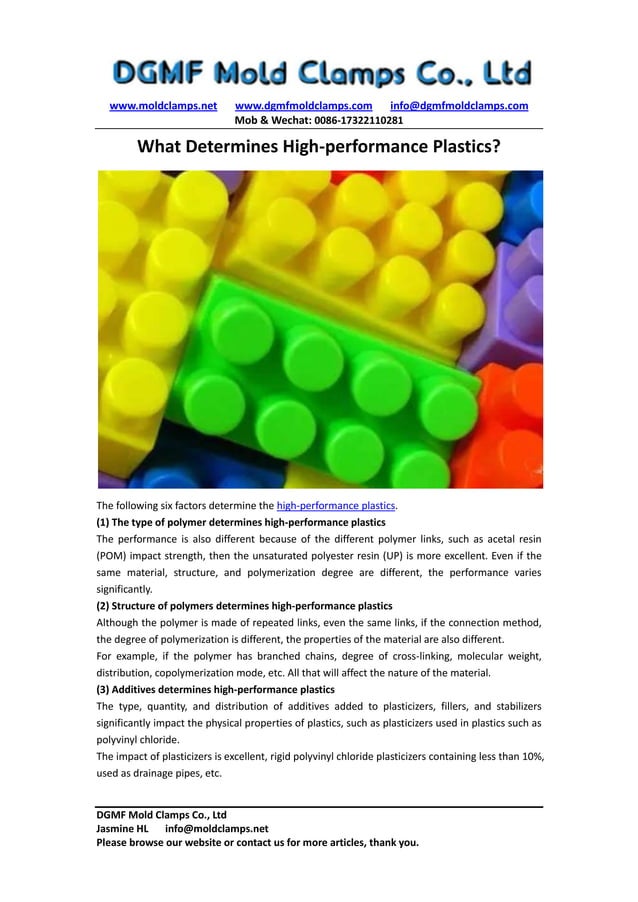 What determines high performance plastics | PDF