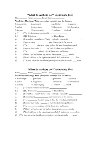 “What do authors do “ vocabulary test | PDF