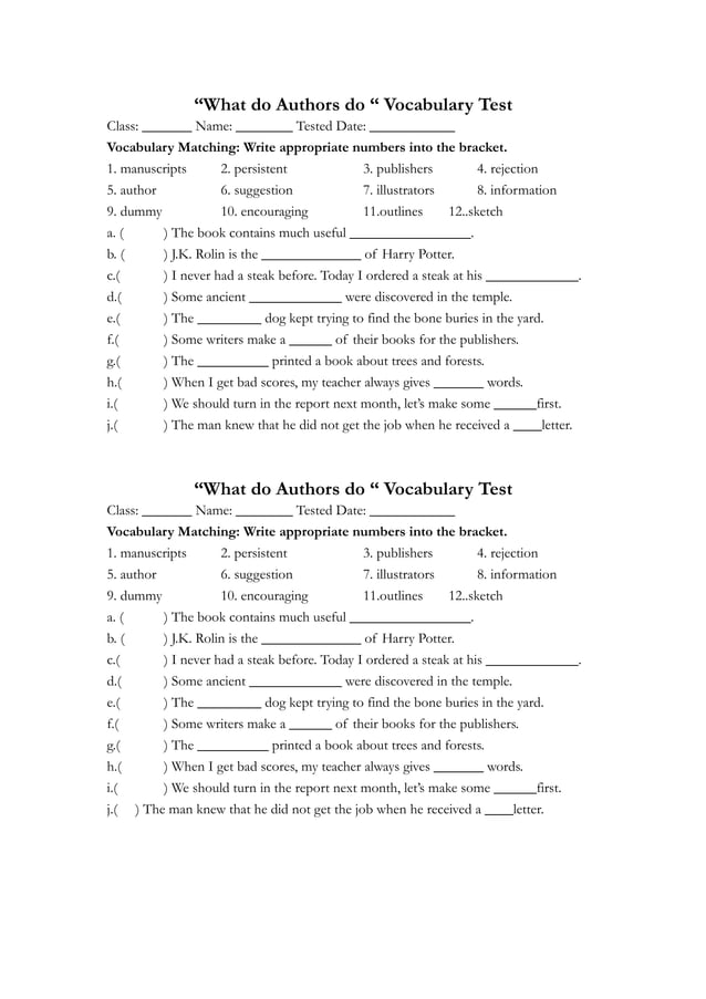 “What do authors do “ vocabulary test | PDF