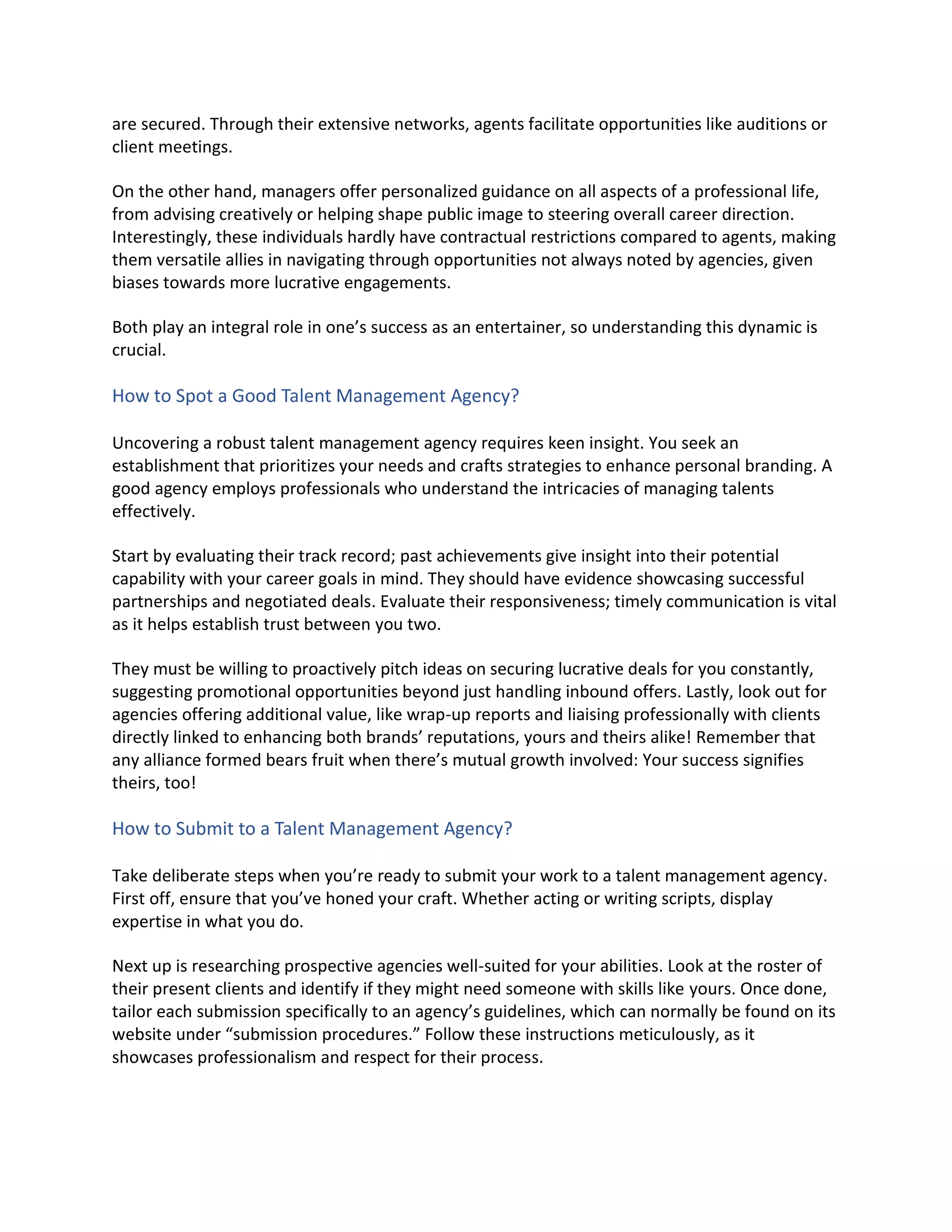 What Does a Talent Management Agency Do | PDF
