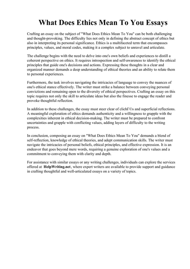 What Does Ethics Mean To You Essays | PDF