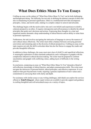 What Does Ethics Mean To You Essays | PDF