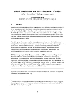 Research in development: what does it take to make a difference? | PDF