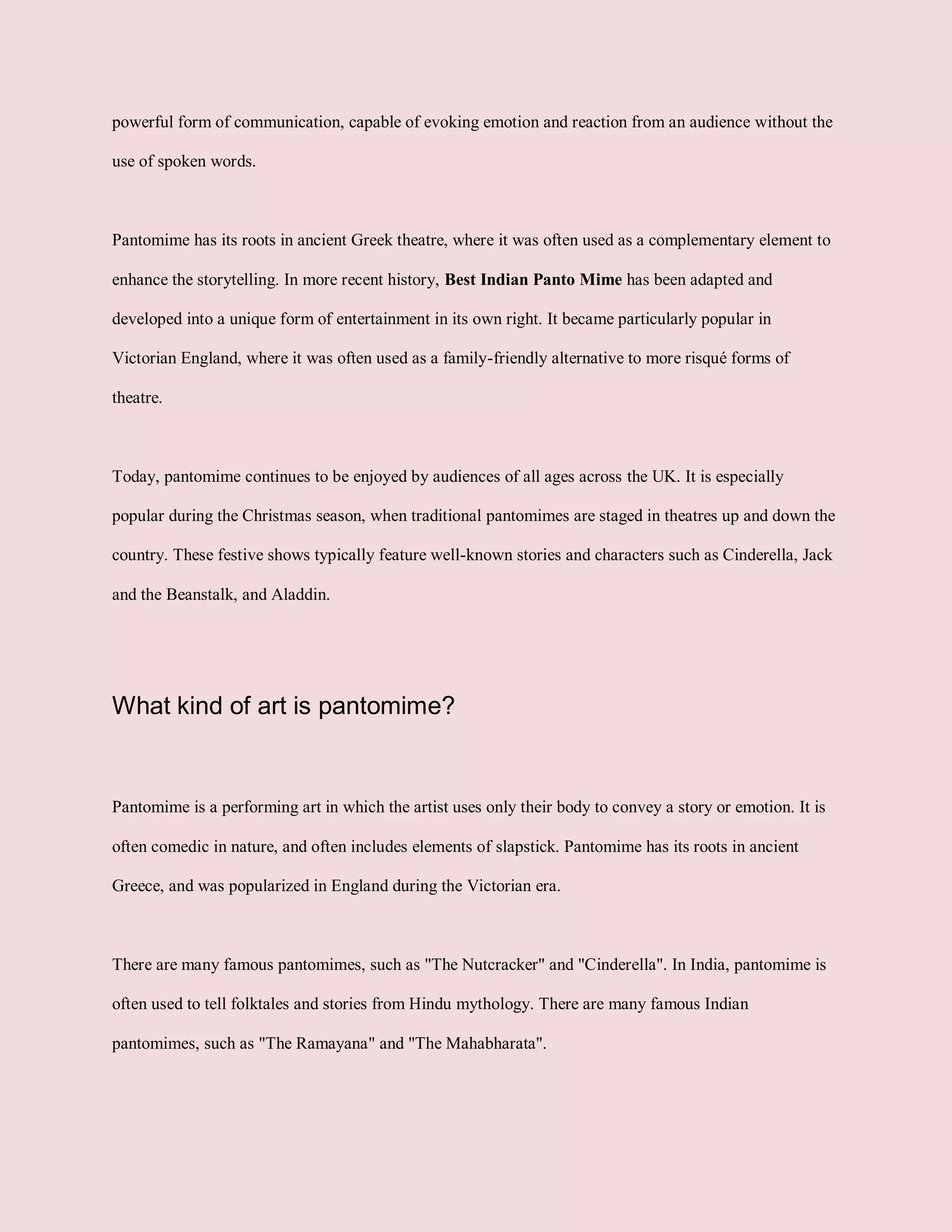 What does pantomime mean_ What kind of art is pantomime_ Are there any Best Indian Pantomime.pdf