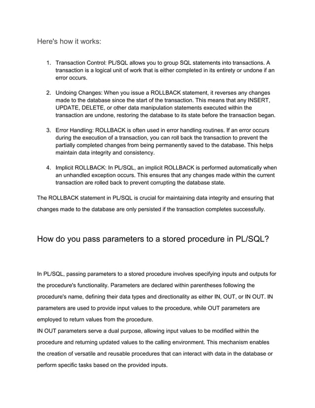 What does PL_SQL stand for and what is the functioning of PL_SQL.docx