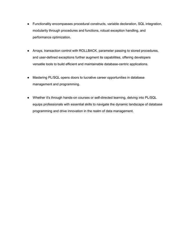 What does PL_SQL stand for and what is the functioning of PL_SQL.docx