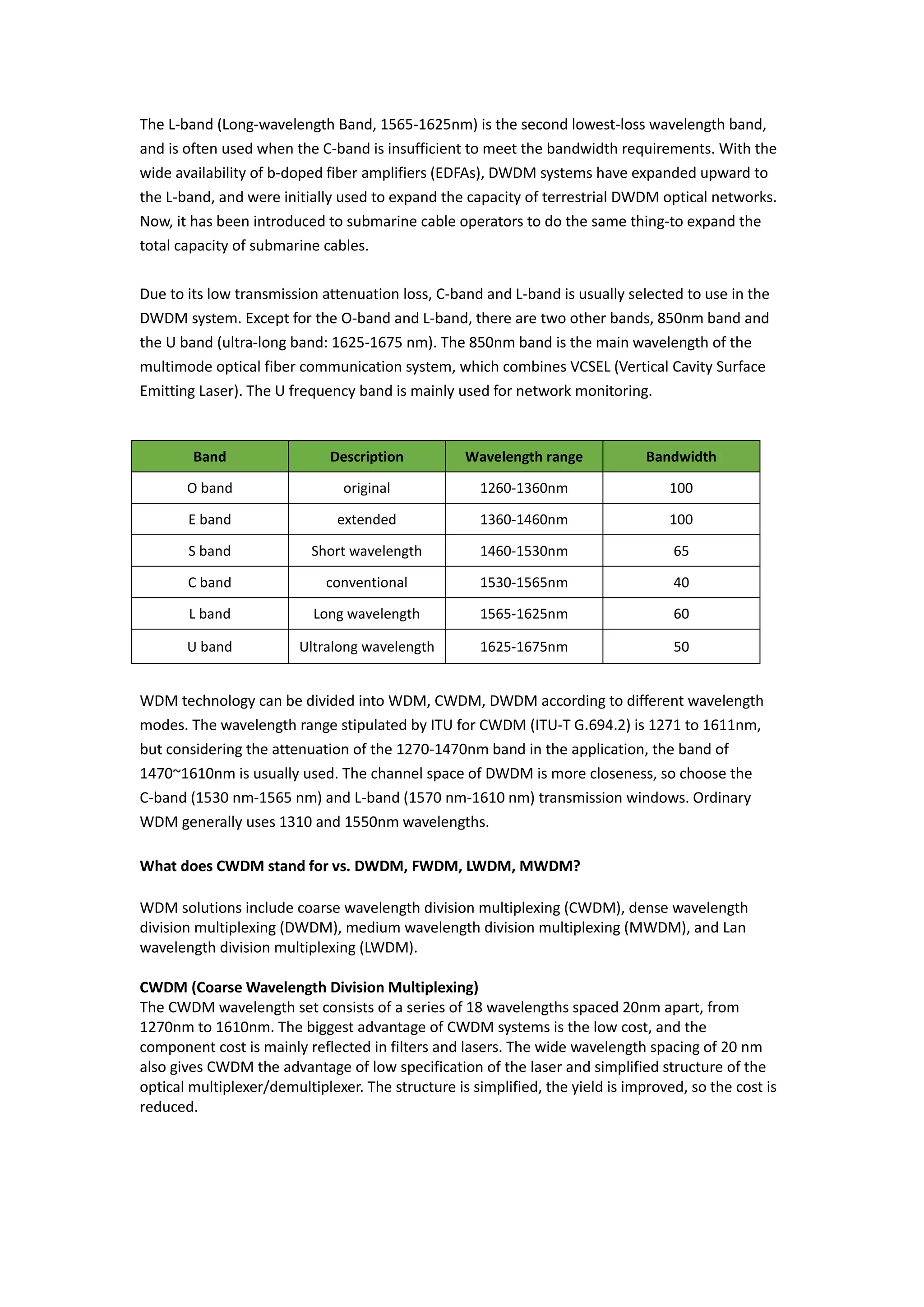 What does WDM (Wavelength Division Multiplexing )stand for? | PDF