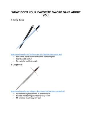 What does your favorite sword says about you! | DOCX