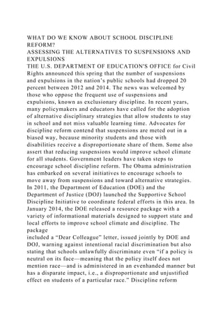 WHAT DO WE KNOW ABOUT SCHOOL DISCIPLINE REFORMASSESSING THE ALTER.docx