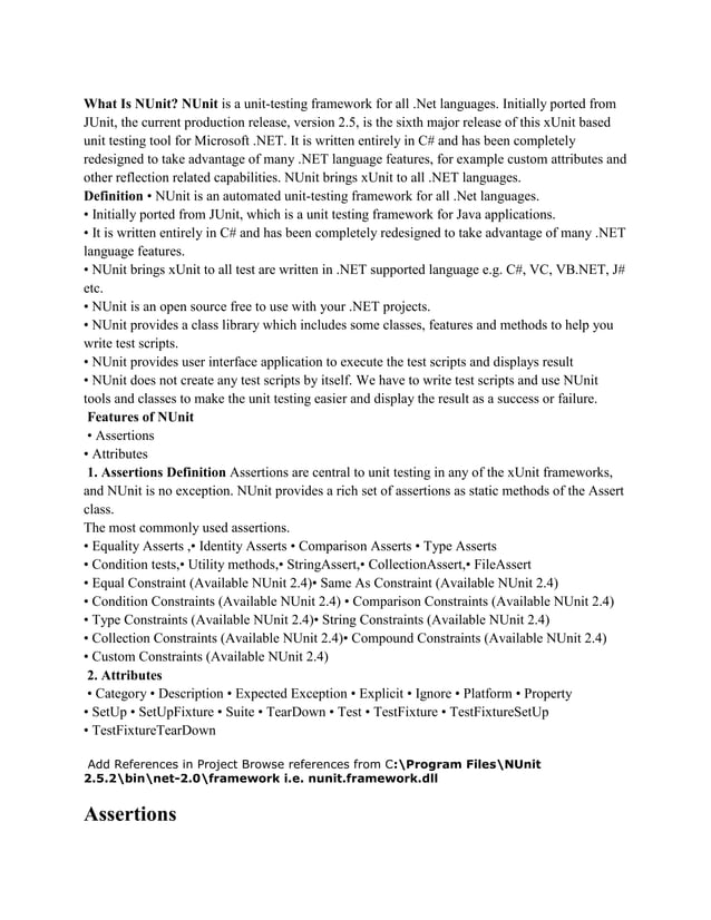 What Do You Mean By NUnit | DOCX | Programming Languages | Computing