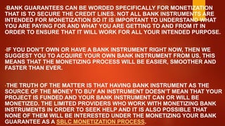 What do you mean by the term sblc monetization process | PPT