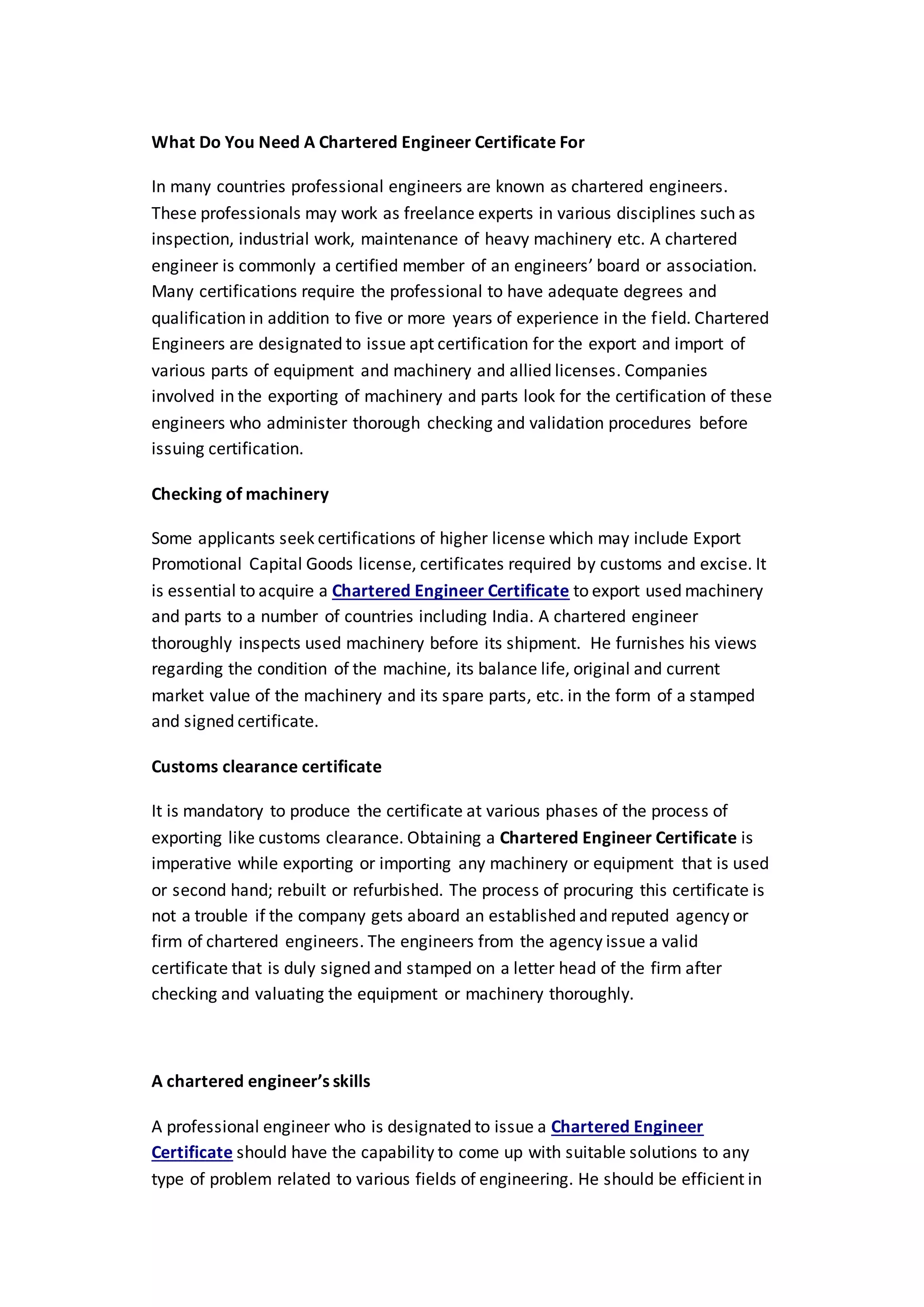 What do you need a chartered engineer certificate for | DOCX