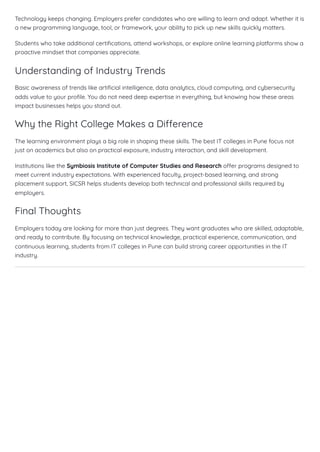 What Employers Expect from Graduates of IT Colleges in Pune | PDF