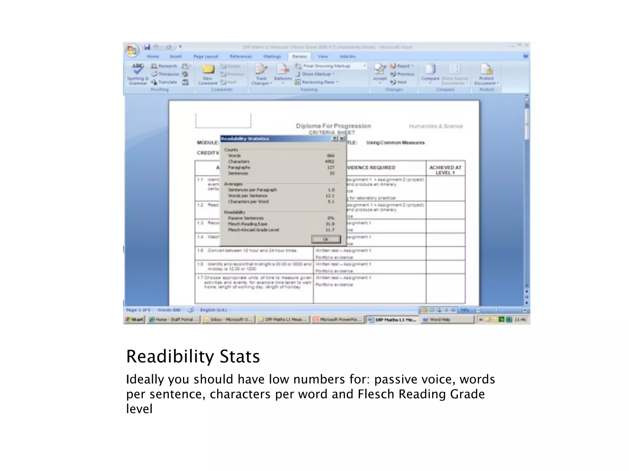 Using Word's Readability Statistics | KEY