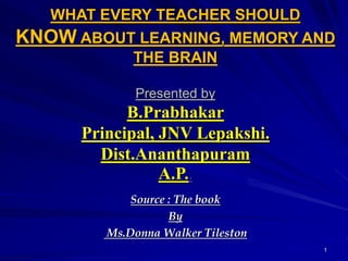 What every Teacher should know about Learning, Memory and the Brain ...