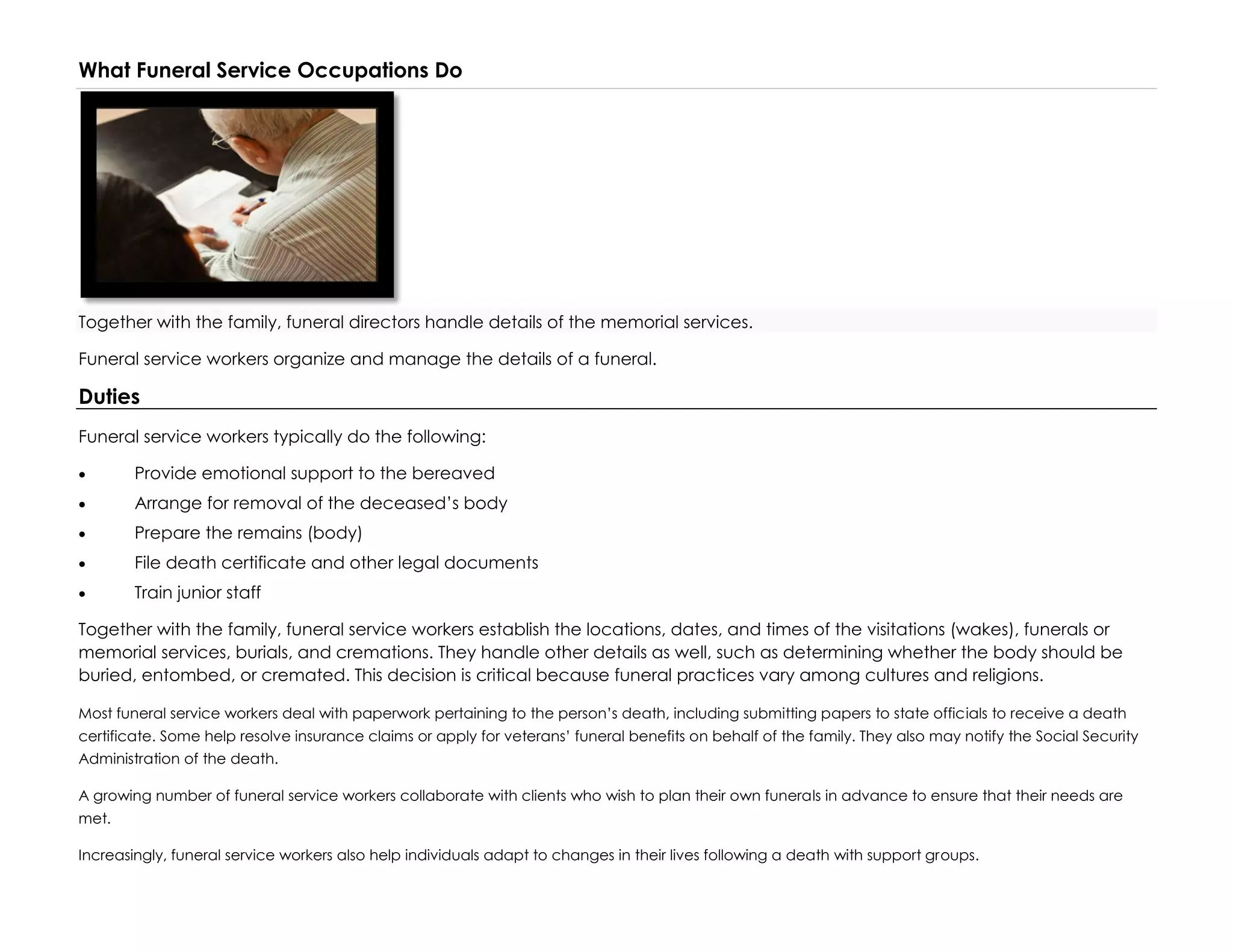 What Funeral Service Occupations Do | PDF