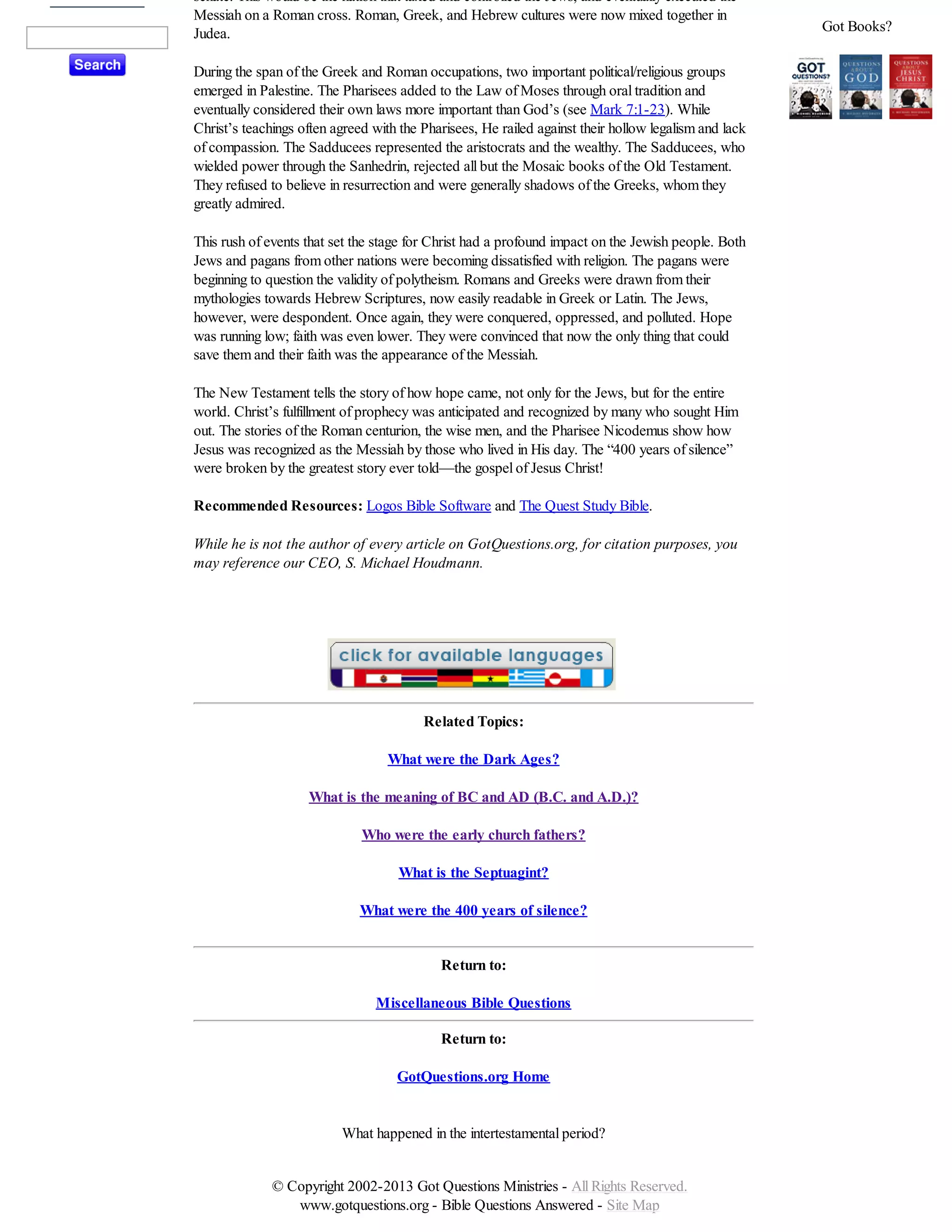 What happened in the intertestamental period | PDF