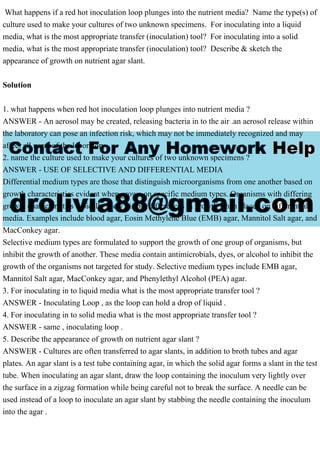 What happens if a red hot inoculation loop plunges into the nutrient .pdf