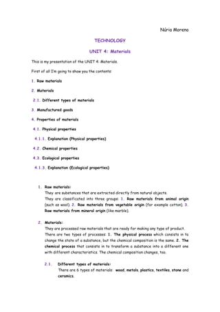 Technology: Unit 4 - Materials | DOCX